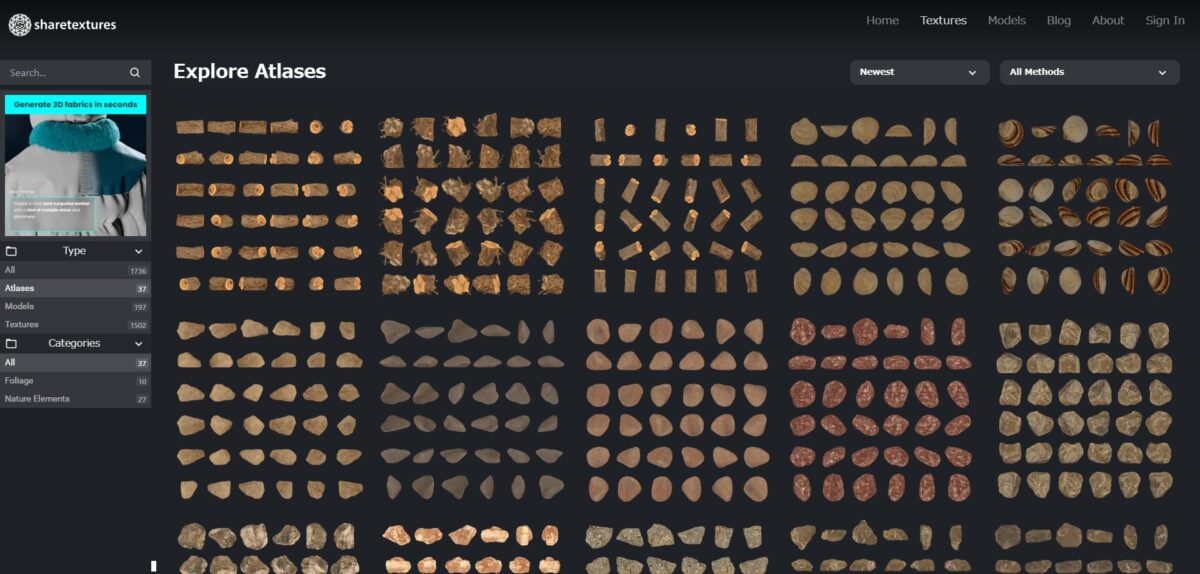 【無料】1500以上のテクスチャー、3Dモデルが利用できる素材サイト「sharetextures」【CC0】 – ぽりとぴ