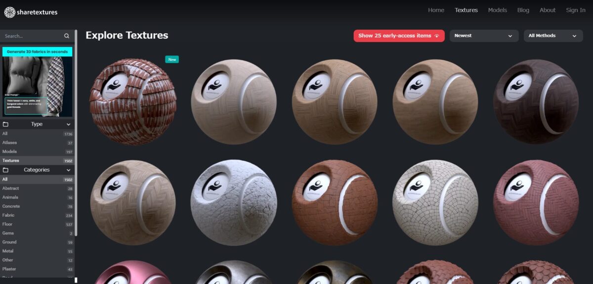 【無料】1500以上のテクスチャー、3Dモデルが利用できる素材サイト「sharetextures」【CC0】 – ぽりとぴ